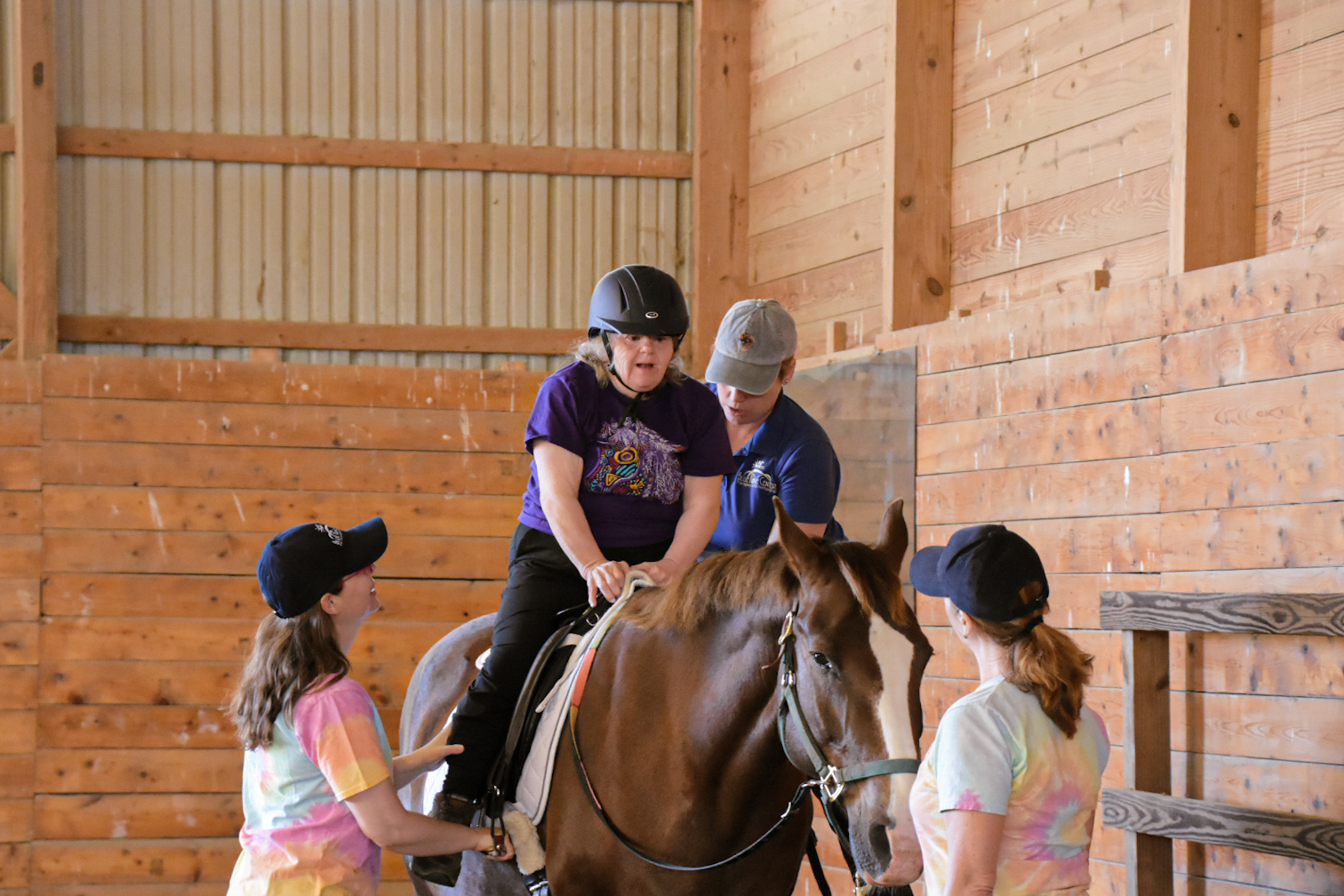 Anne mounted at block | Blue Ridge Center for Therapeutic Horsemanship